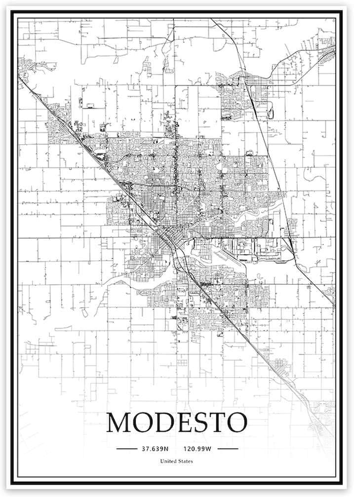 Amazon.com: USA CA Modesto Black＆White Minimalist Art 20×28 City Map ...