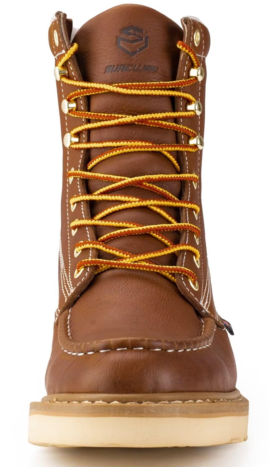 SUREWAY 8â€? Wedge Moc Toe Work Boots for Men - Soft Toe, Premium Full ...