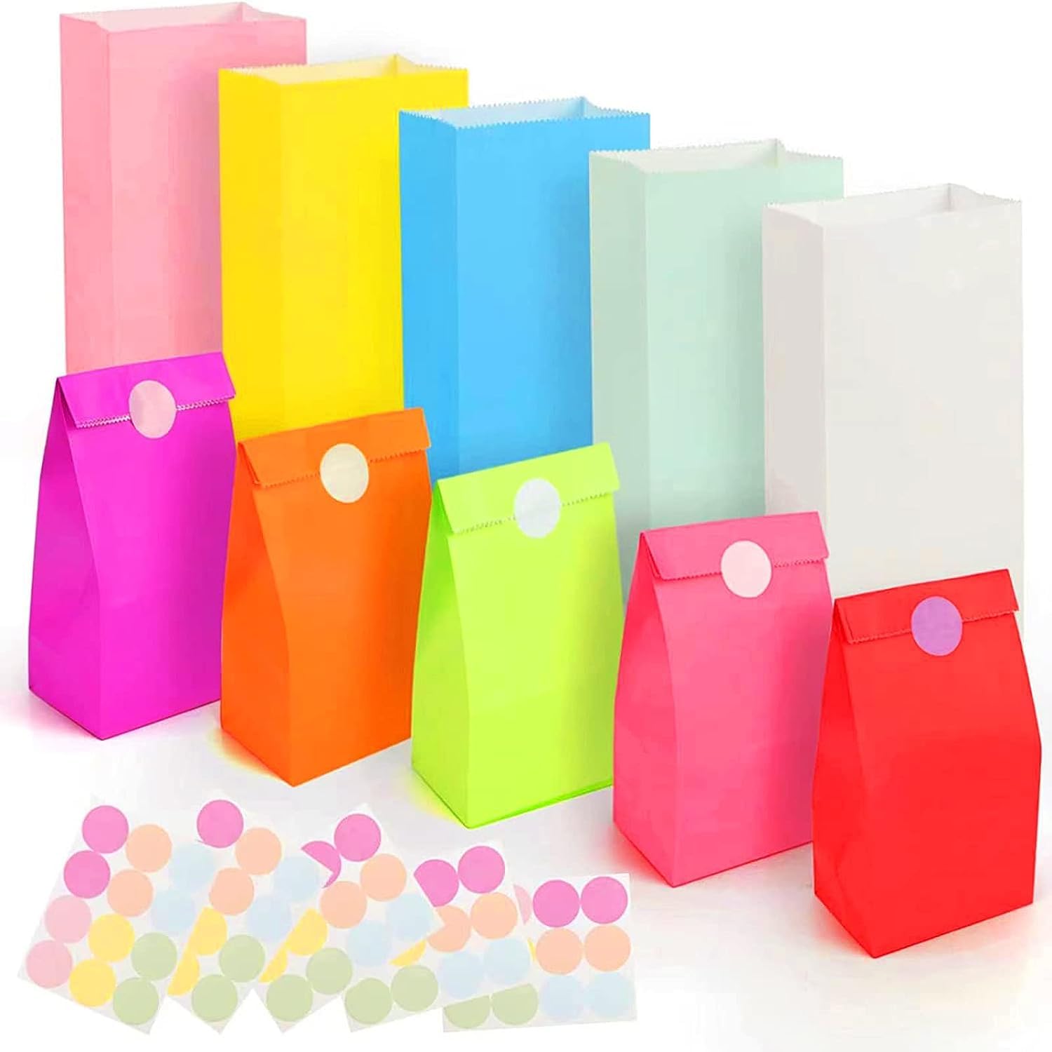 Party Bags, Pack of 50Pcs Kraft Paper Gift Bags with Stickers Candy ...