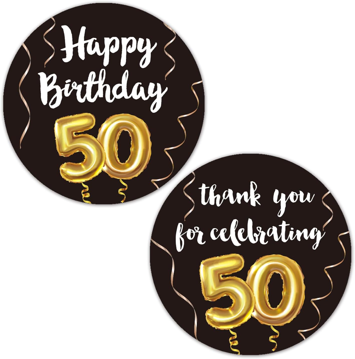 Amazon.com : 50 Pcs Black and Gold 50th Birthday Thank You Stickers ...