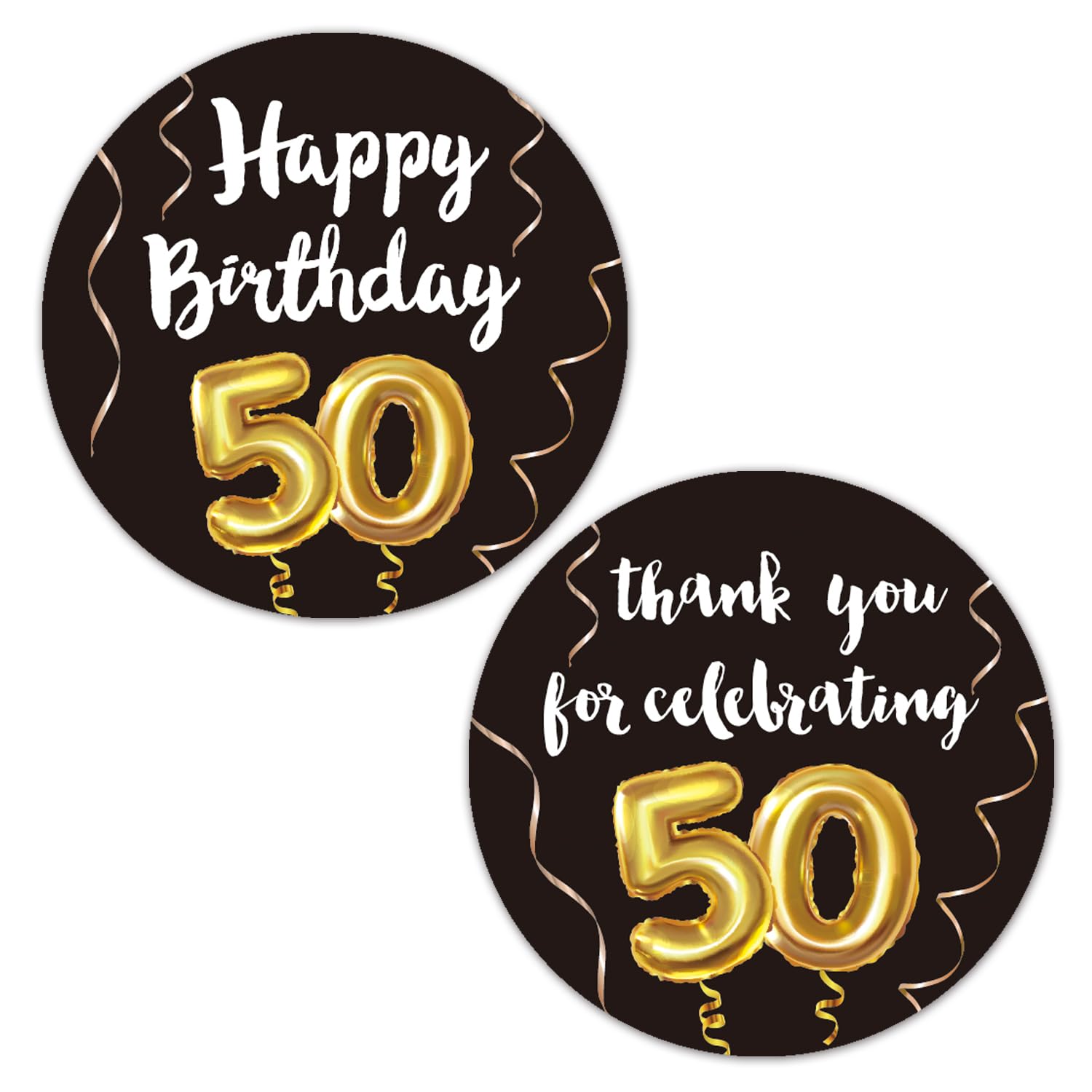 50th Birthday Round Labels 50th Birthday Stickers Silver And Black
