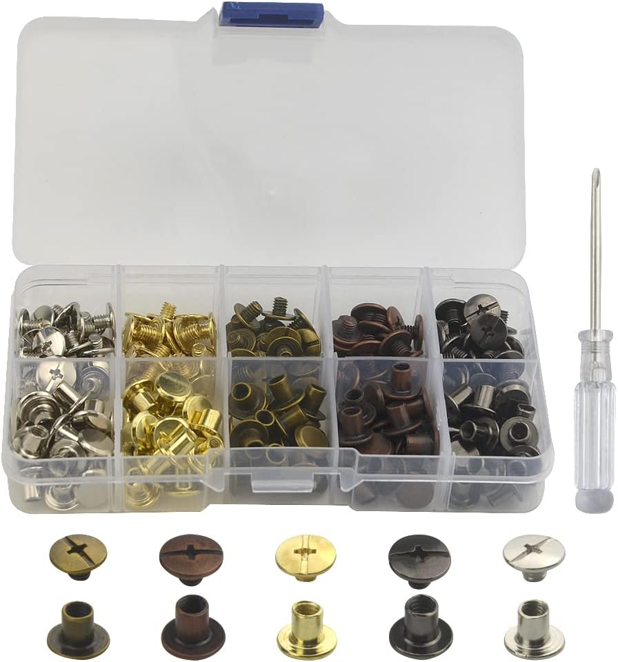 XINMEIWEN 100 Sets Chicago Screws Leather Rivets Stainless Steel ...