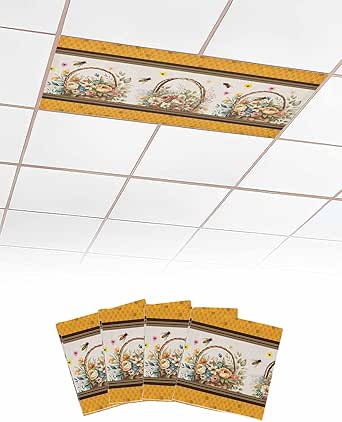 Floral Bee Magnetic Fluorescent Light Covers for Ceiling Lights 2 x 4 Feet,Orange Spring Summer ...