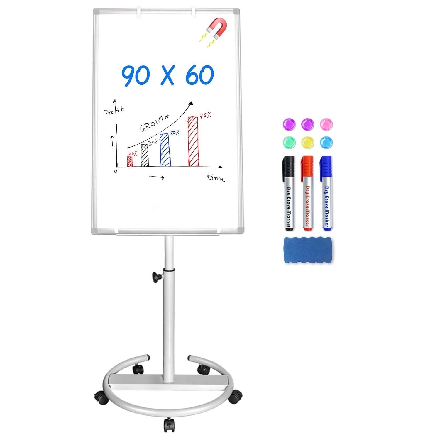 maxtek Flip Chart Stands Mobile Whiteboard – 90 x 60 CM, Magnetic Dry ...
