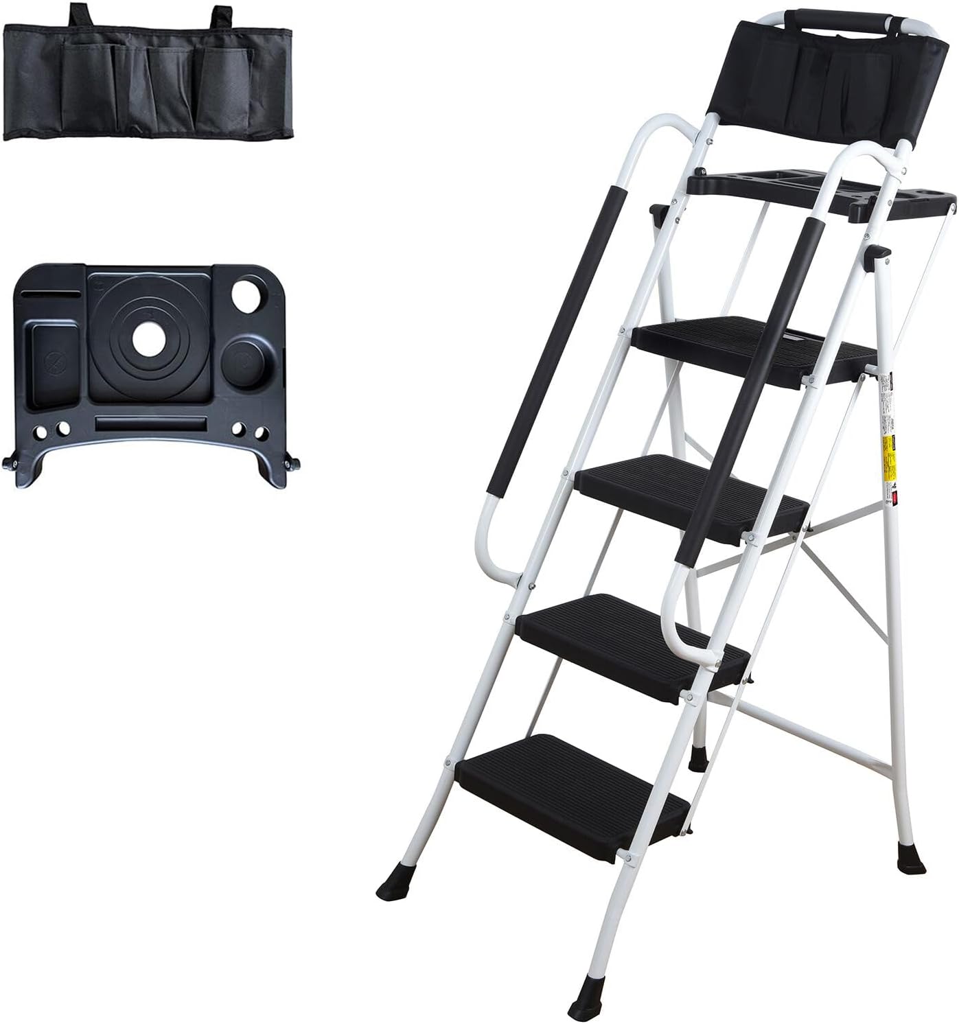 LEADALLWAY 4 Step Ladder with Handrails (Include Tool Tray+Bag) 330lbs ...