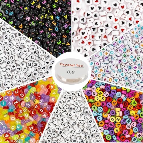 Alphabet Letter Beads, 300 Pcs Round Alphabet Beads with Clear Elastic ...
