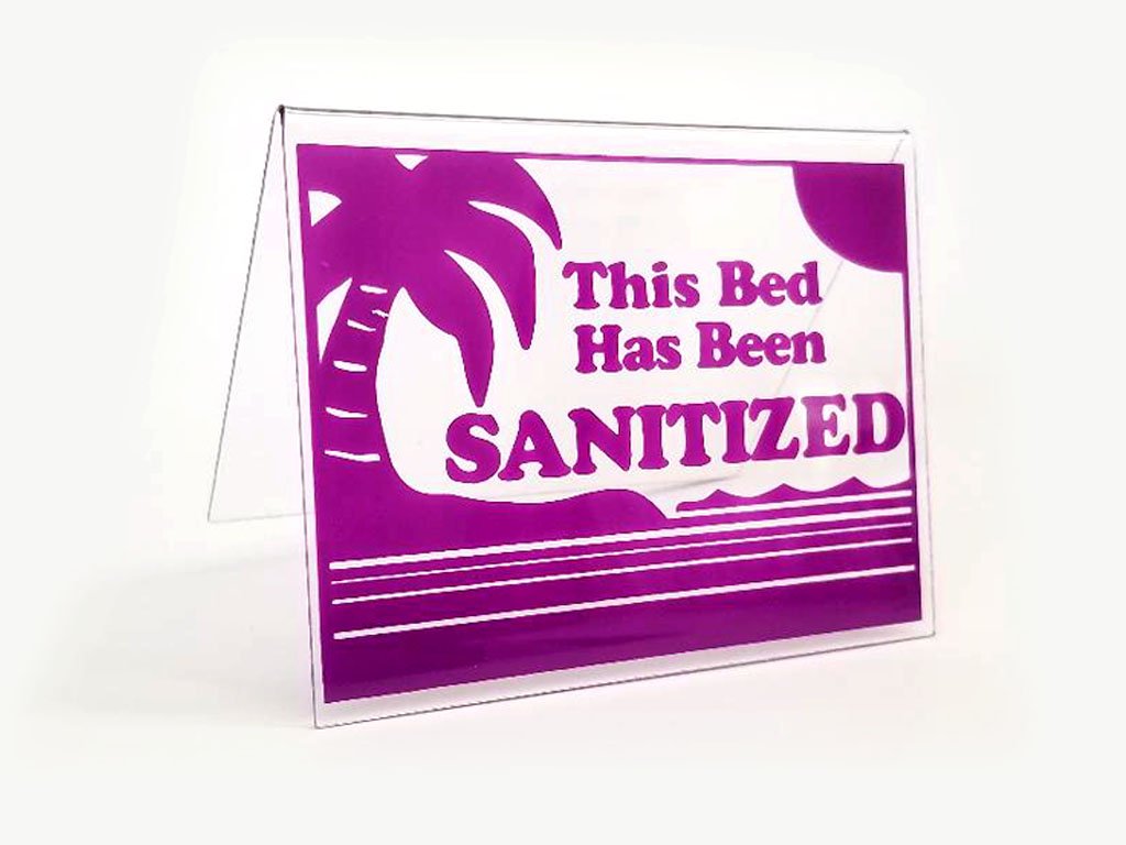 Amazon.com: Acrylic Sign "This Bed Has Been Sanitized" 3" x 4.5" PURPLE ...