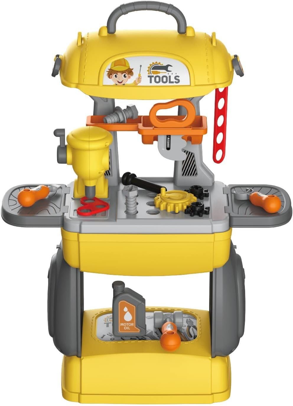 KIDBOT 2in1 Workbench Tool Table 39PCS Kids Toy Tool Bench Set Portable ...