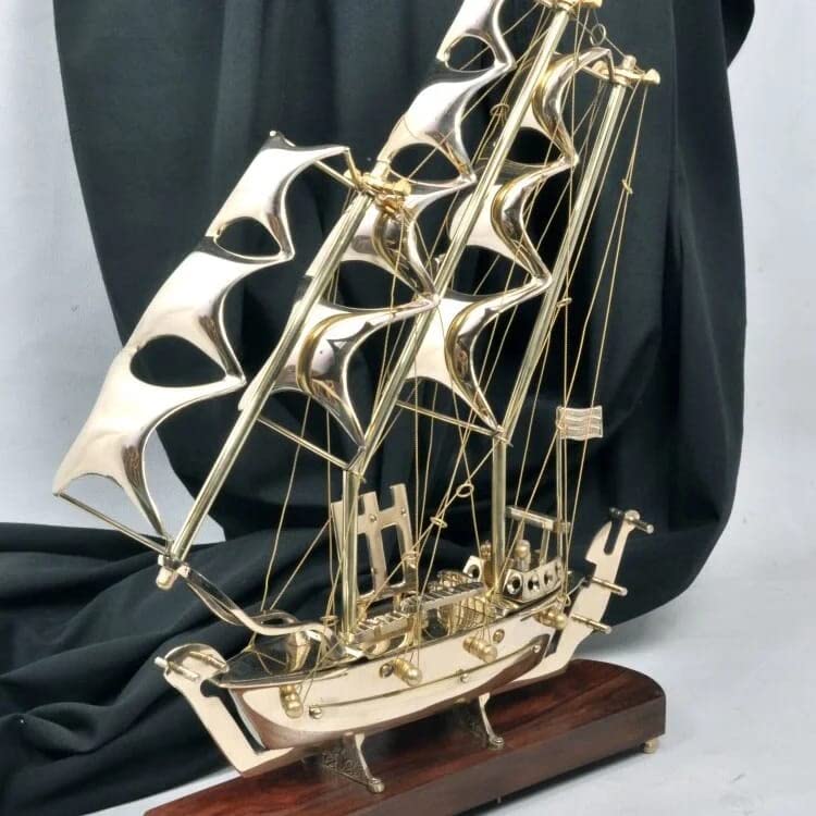 Buy Moon International Antique Brass Ship with Wooden Base (12 Inch ...