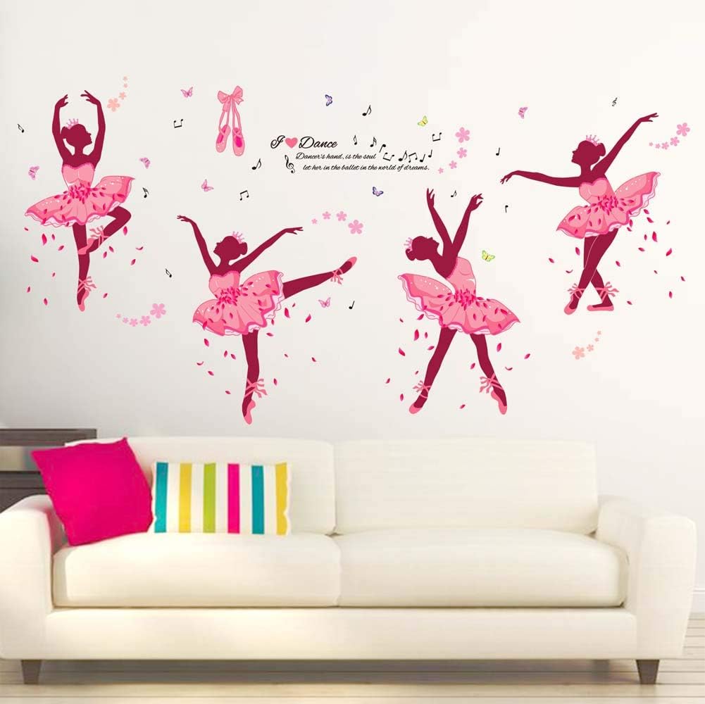 iwallsticker 59 30Inch Creative Dancing Girl Wall Sticker Pink Ballet ...
