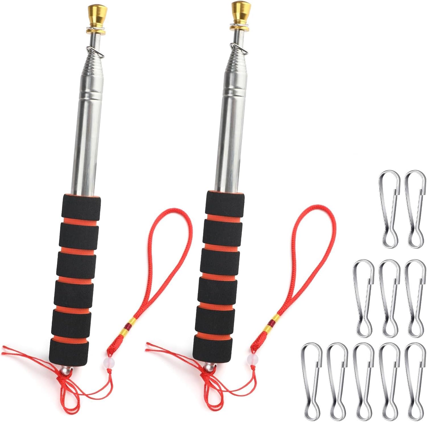 kclkda 2 Pieces Telescopic Handheld Flagpole with 10 Pieces Flag Clips ...