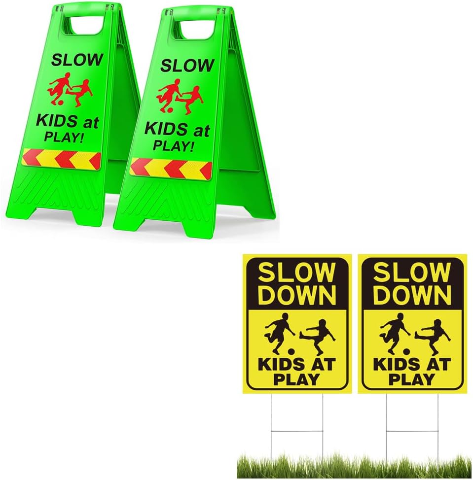 Amazon.com: 2 Pack Kids at Play Signs Green with Reflective Tape & 2 ...