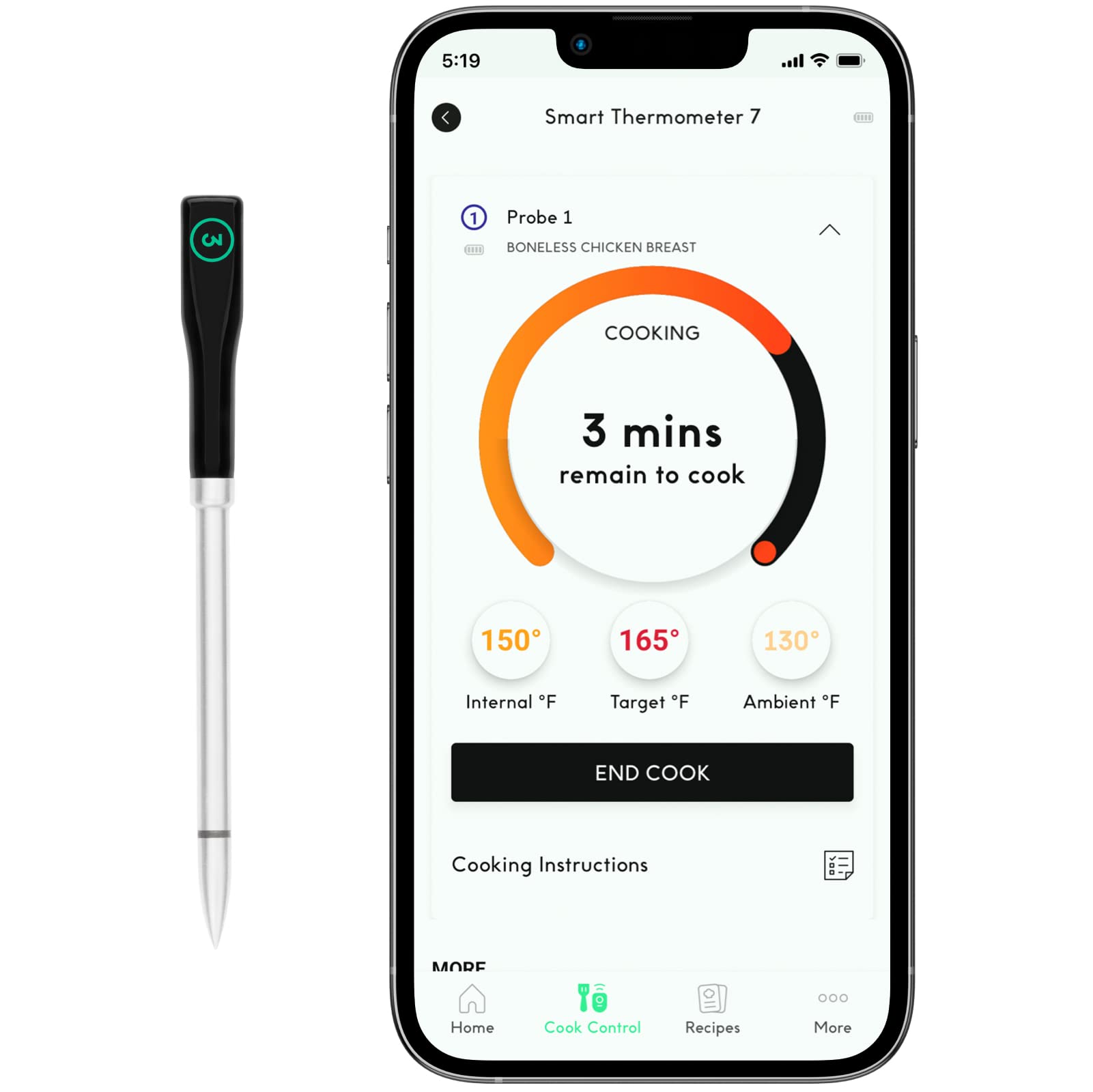 Snapklik.com : CHEF iQ Smart Thermometer Extra Probe No 3, Bluetooth ...