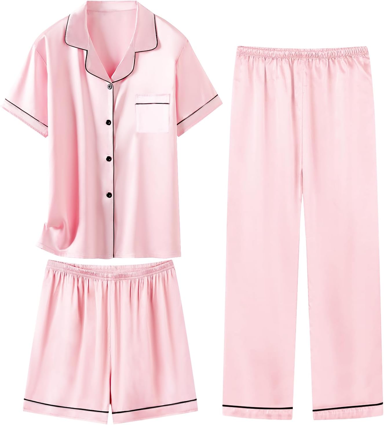 Amazon.com: Schbbbta Satin Pajamas for Girls, Silk Pajamas 3 Pieces ...