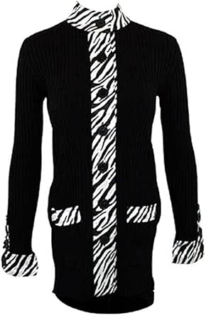 Belldini Ribbed Cardigan Duster with Satin Zebra Print on Button Front ...