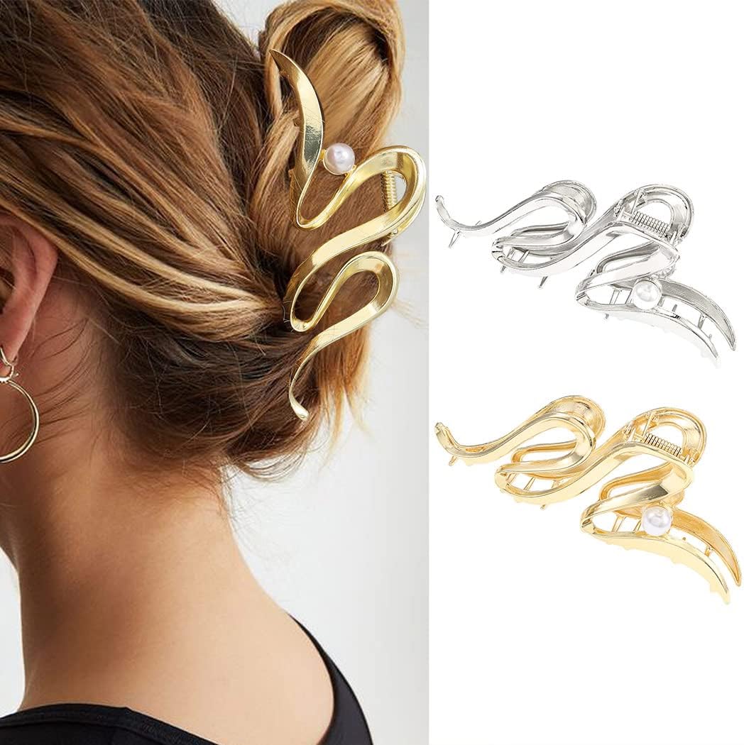 Amazon.com : Brinie Claw Hair Clips Gold Metal Hair Clamps Pearl Hair ...