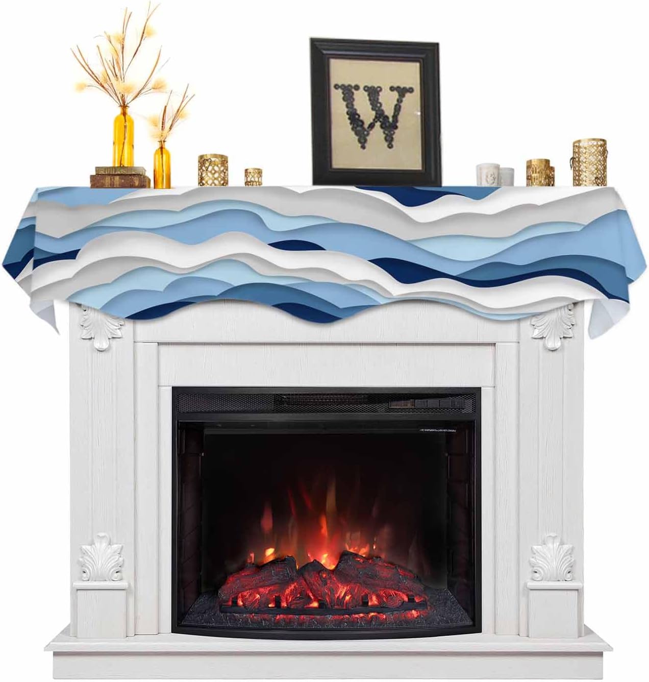 Amazon.com: Ombre Stripes Blue Fireplace Mantel Scarf Table Runner ...