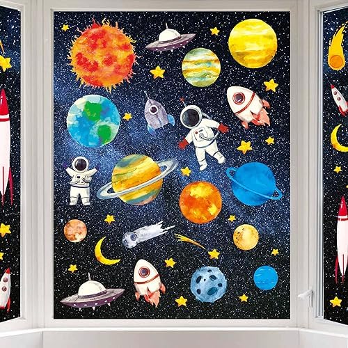 Amazon.com: Whaline 6 Sheet Outer Space Window Clings Space Astronaut ...