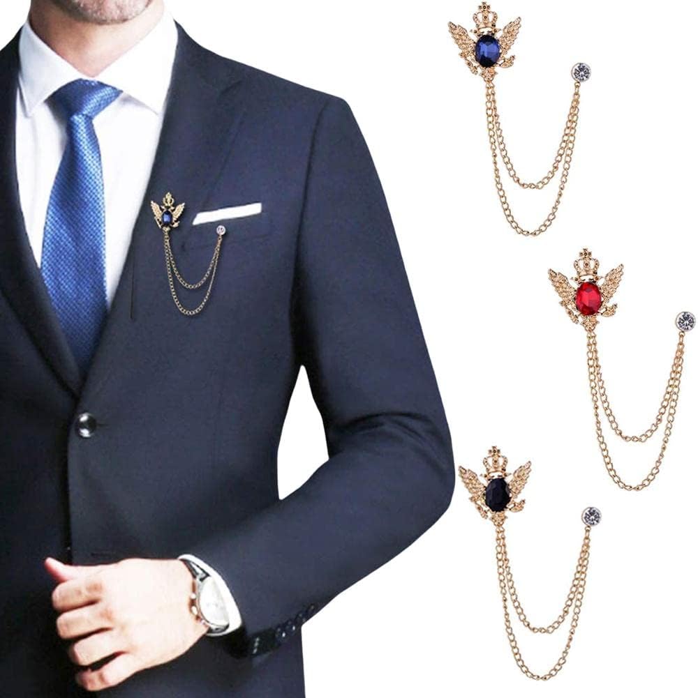 Goodern 3 Pack Men's Gem Brooch,Lapel Pin with Badge Hanging Chain ...