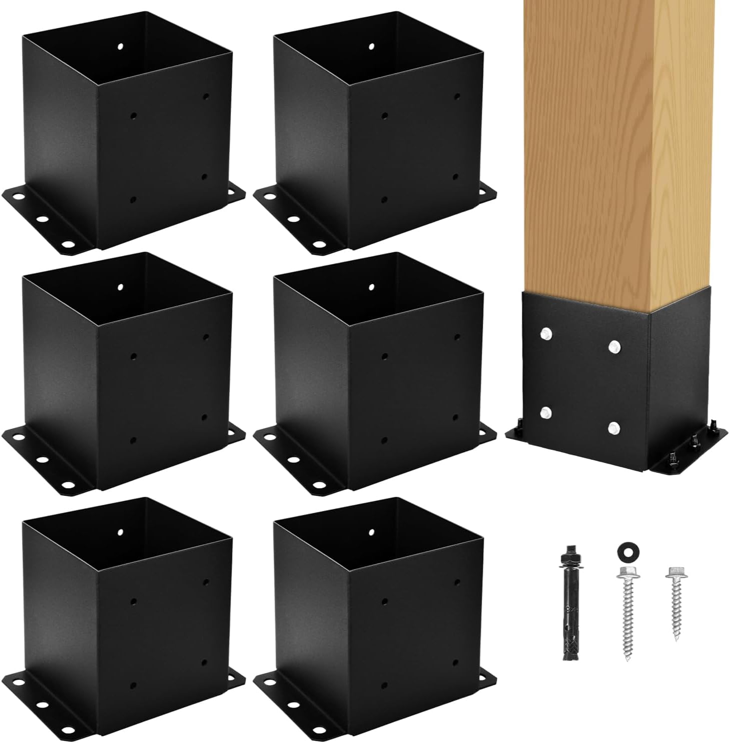 Amazon.com: WIMART 6x6 Post Base, Black Steel, Set of 6, Fits 5.5"x5.5 ...
