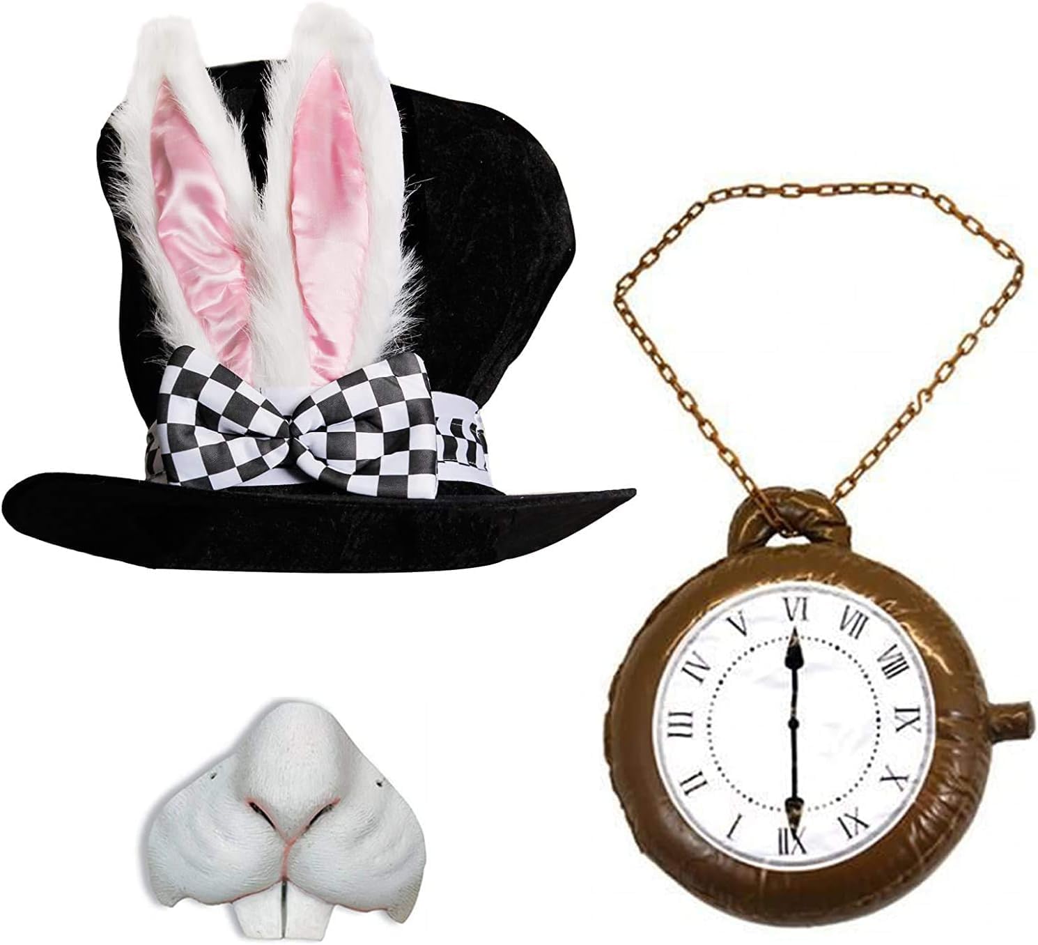 Adults Deluxe Rabbit Set - Top Hat with Rabbit Ears, White Rabbit Nose ...