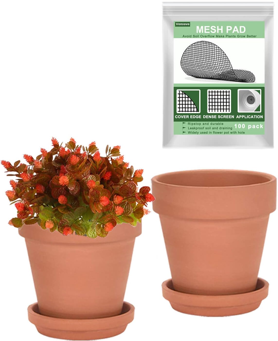 Amazon.com: vensovo 8 Inch Clay Pot for Plant with Saucer and 100 Pcs ...