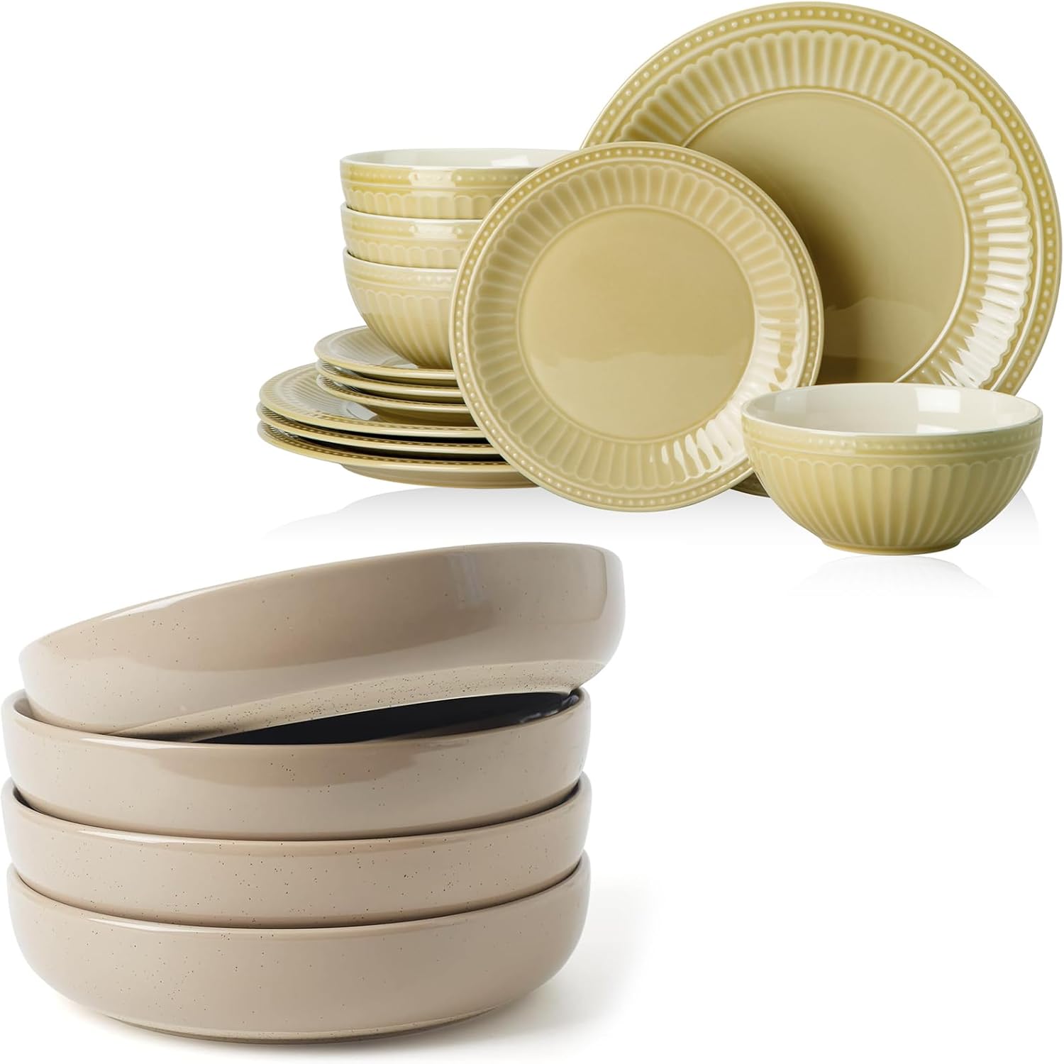 Amazon.com | famiware 16 Pieces Plates and Bowls, Dinnerware Sets for 4 ...