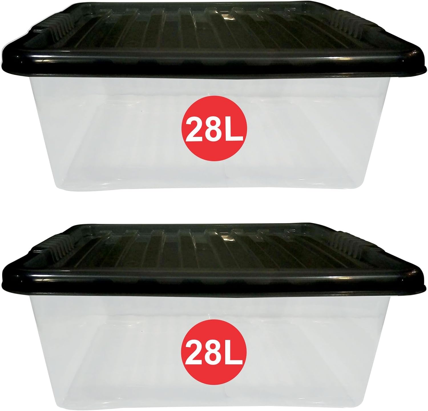 RelianceUK 2 X 28L Underbed Storage Boxes with Black Lids - Nestable ...