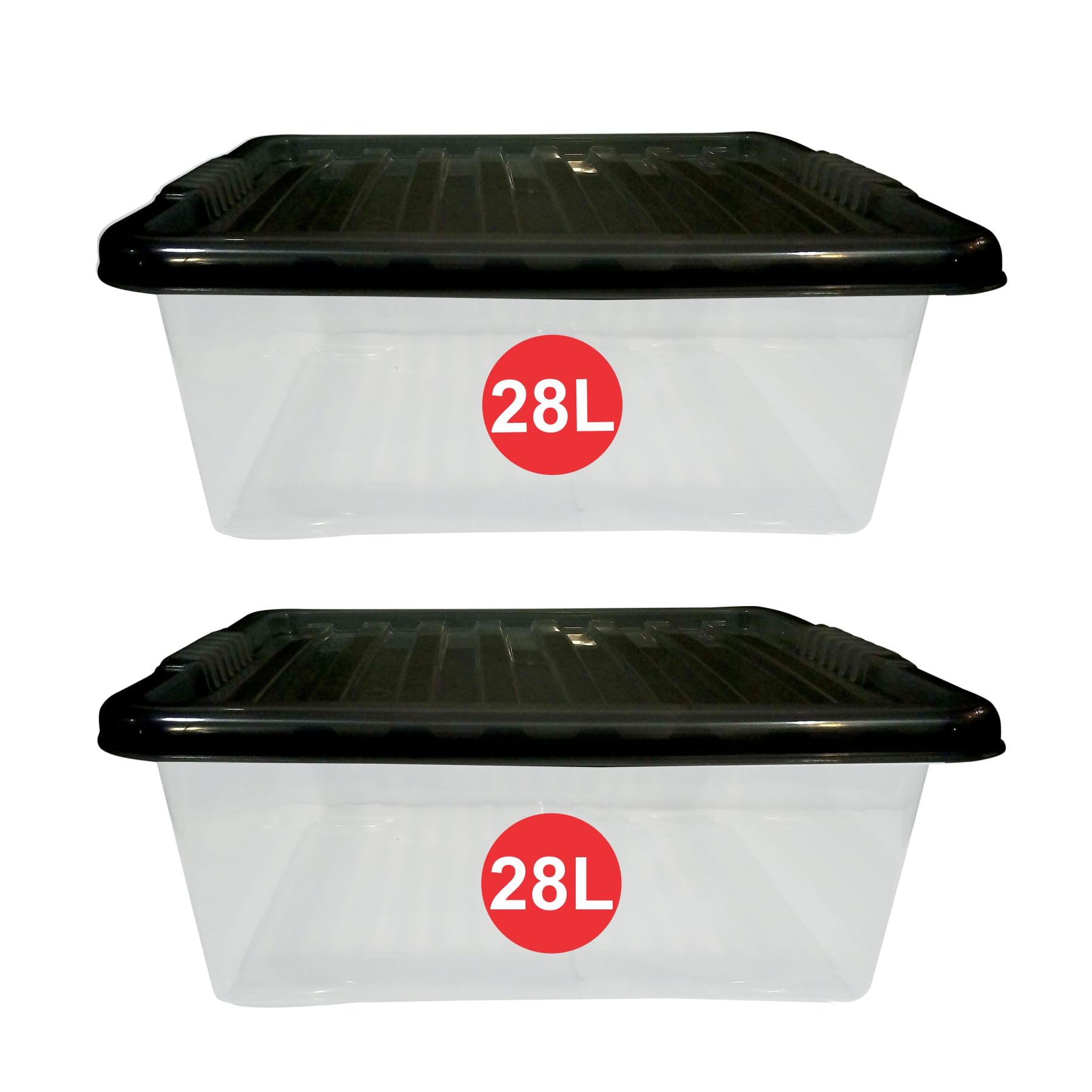 RelianceUK 2 X 28L Underbed Storage Boxes with Black Lids - Nestable ...