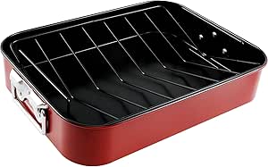 Roasting Tin with Rack Non-Stick Deep Roasting Pan Turkey Roasting Tray Carbon Steel Roaster ...
