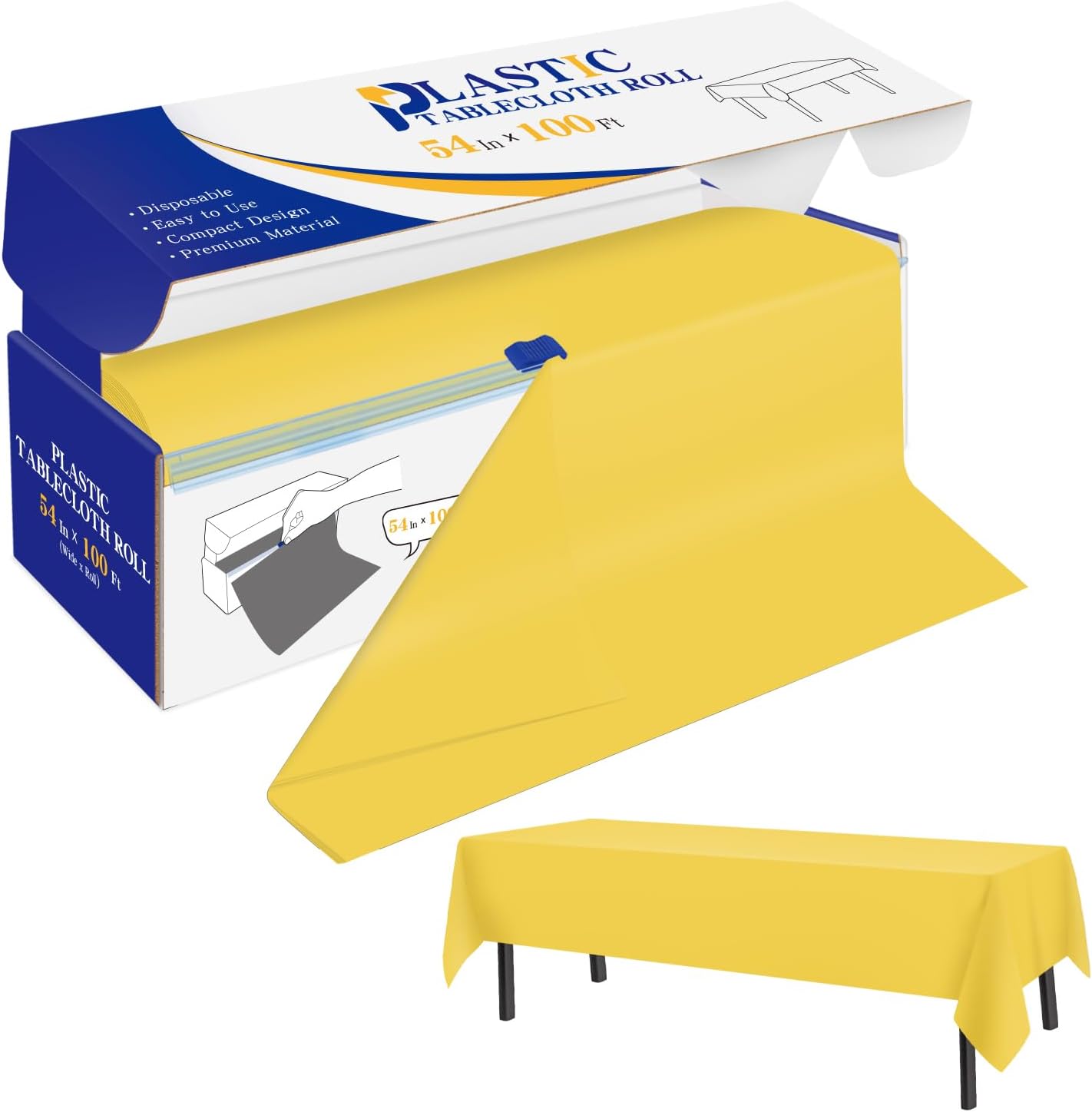 Amazon.com: Plastic Table Cover Roll Yellow Disposable Table Cloth 54 ...