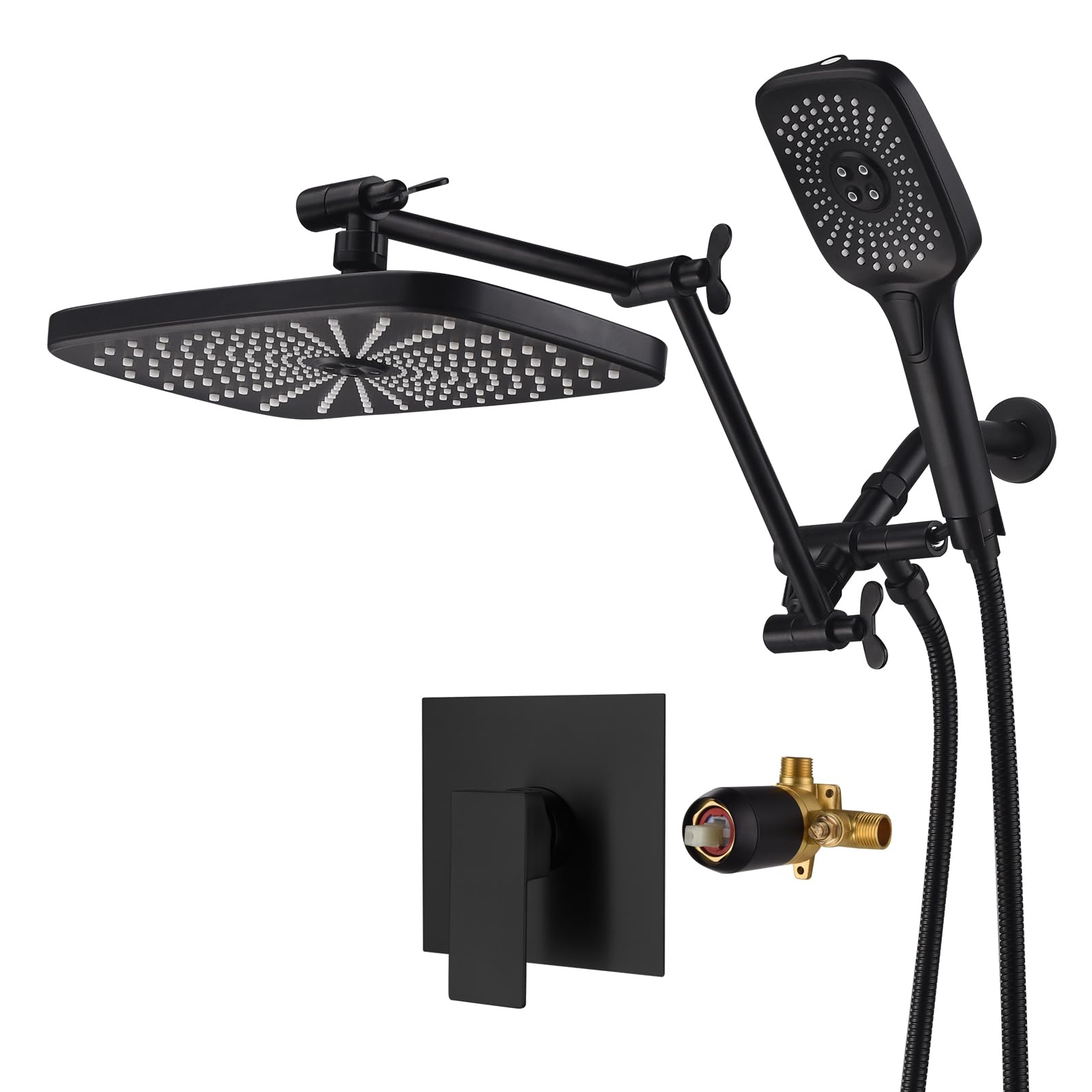 Matte Black Shower Faucet Set Complete 12 Inch Rainfall Shower Head ...