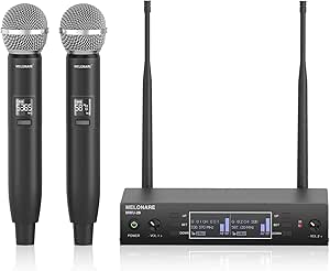 Amazon.com: Dual Channel Wireless Microphone System, MELONARE Auto-Scan Professional Cordless ...