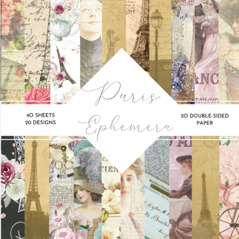 Amazon.com: Paris Ephemera Scrapbook Paper: | 8,5 x 8,5 size | 40 ...