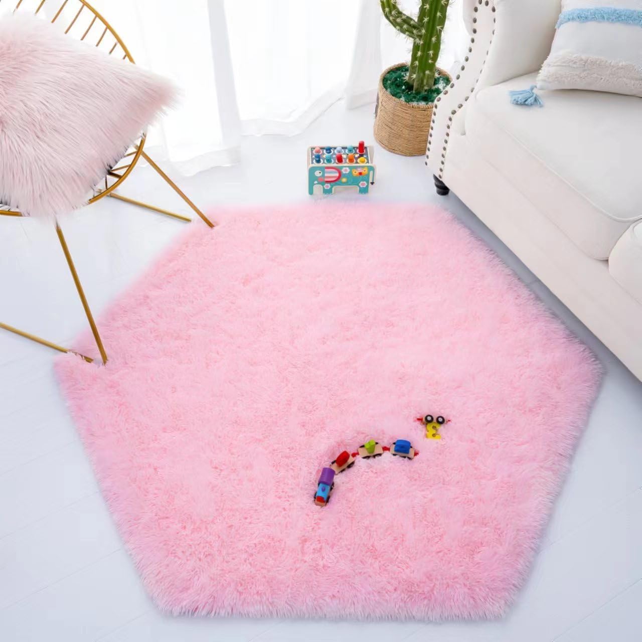 Amazon.com: NKHOW Pink Hexagon Rug - Fluffy Rug for 55x53 Princess ...