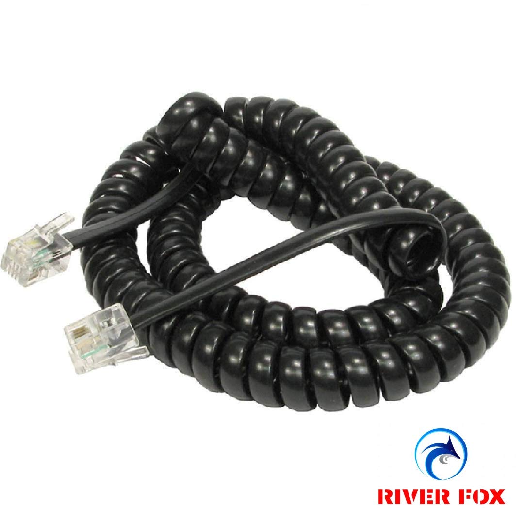 RIVER FOX® 2m Telephone Receiver Cord Extension Coil Cable Cord Black ...