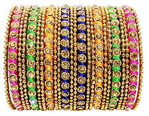 Buy Chrishan gold plated designer ethnic stone fabric chudi bangles set ...