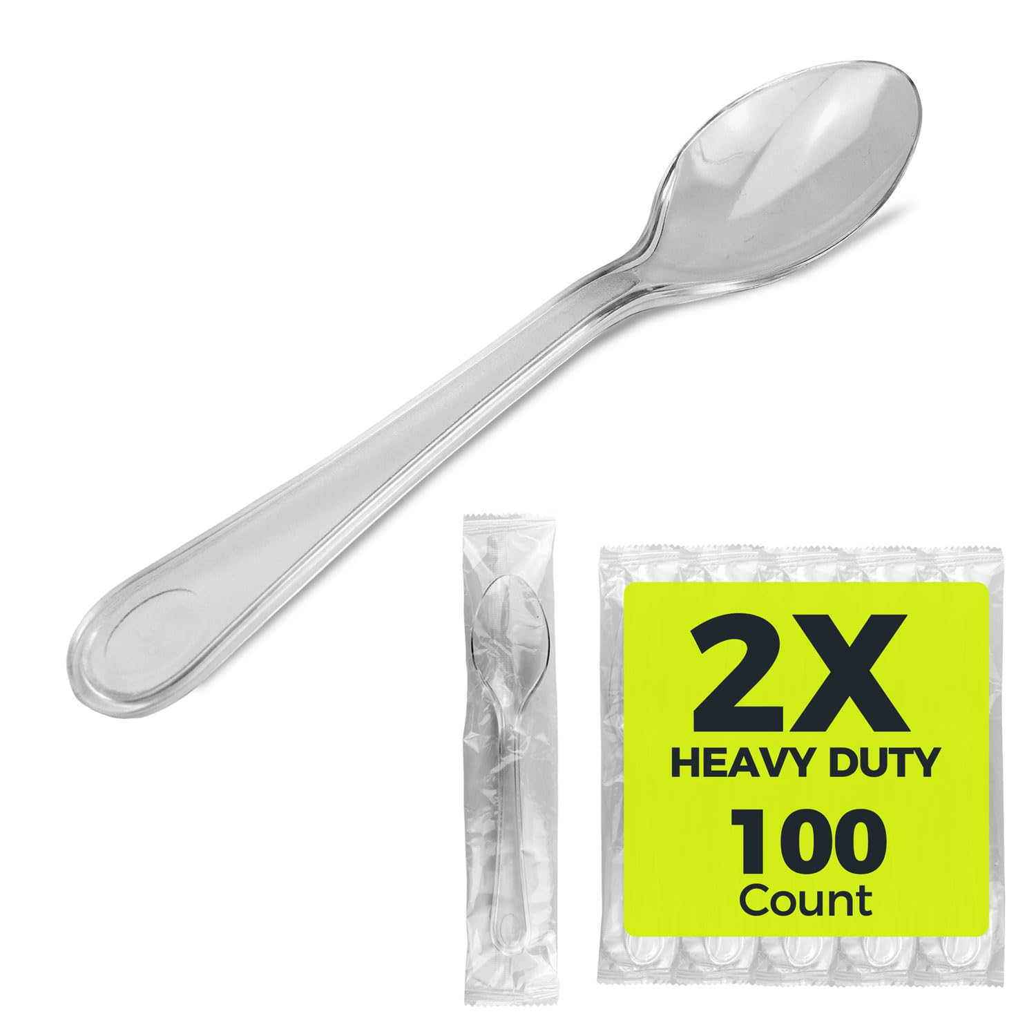 Amazon.com: 2X Heavy Duty Clear Plastic Spoons Individually Wrapped 100 ...