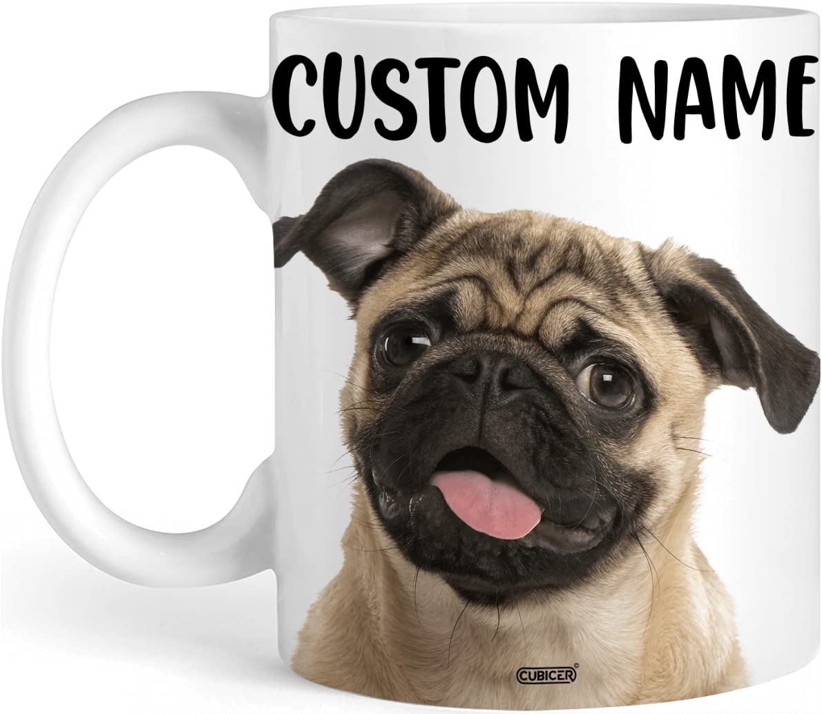 Amazon.com: CUBICER Personalized Coffee Mugs Pug Customized Name White ...