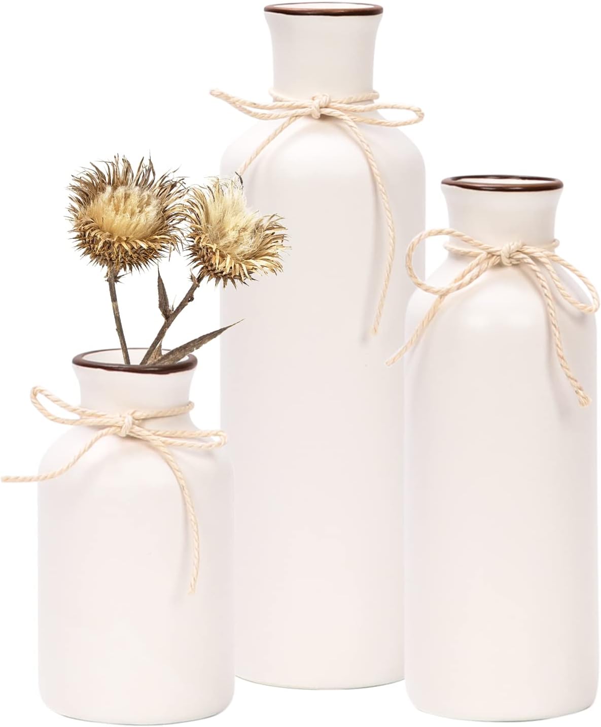 Amazon.com: Set of 3 White Ceramic Vases,Rustic Decorative Ceramic ...