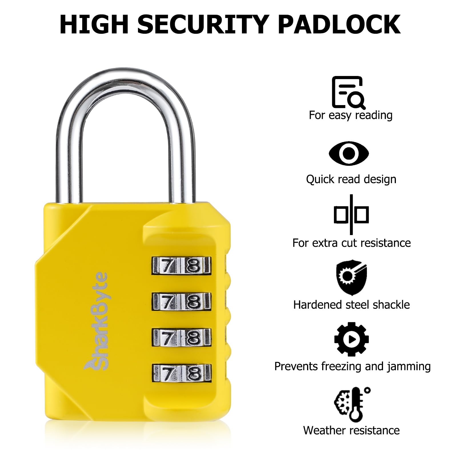 SharkByte Combination Padlock, 4-Dial Heavy Duty Combination Lock ...