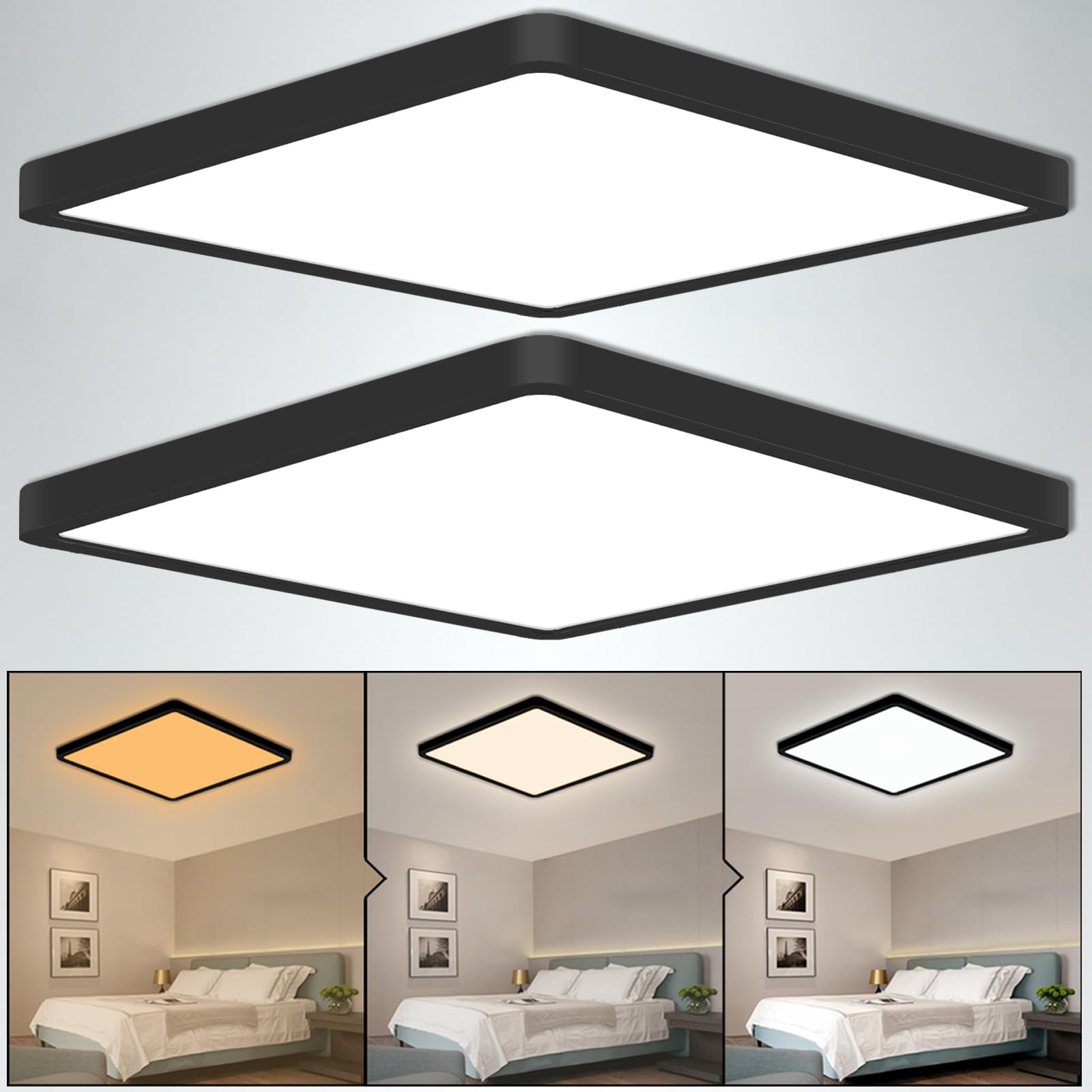 Snapklik.com : Uowlbear LED Ceiling Light 2 Pack, Color Temperature Switchable 36W Square ...