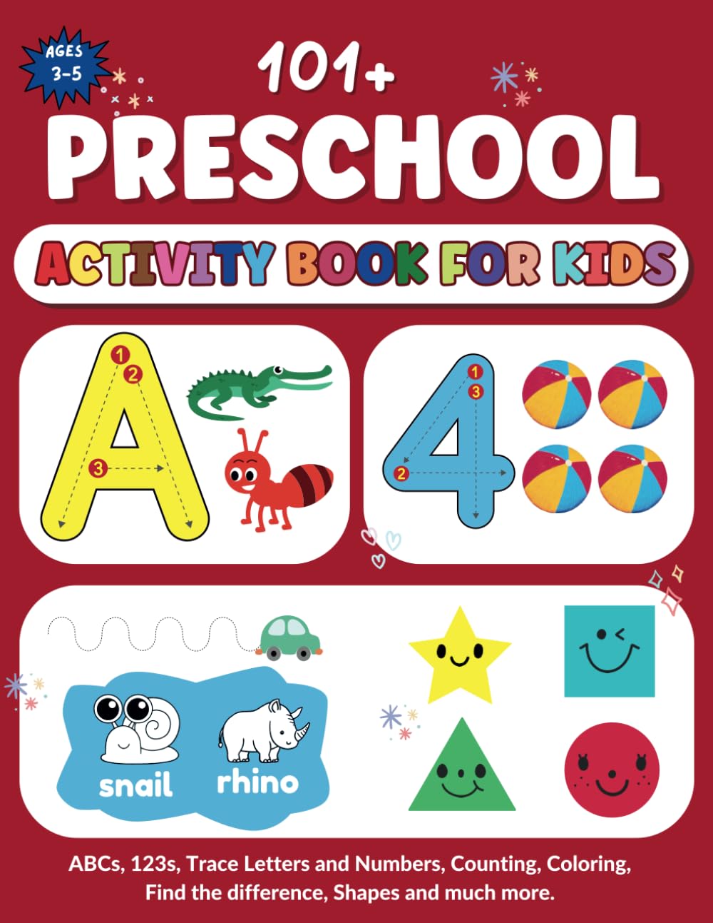 101+ Preschool Activity Book for kids ages 3-5 : ABCs, 123s, Trace ...