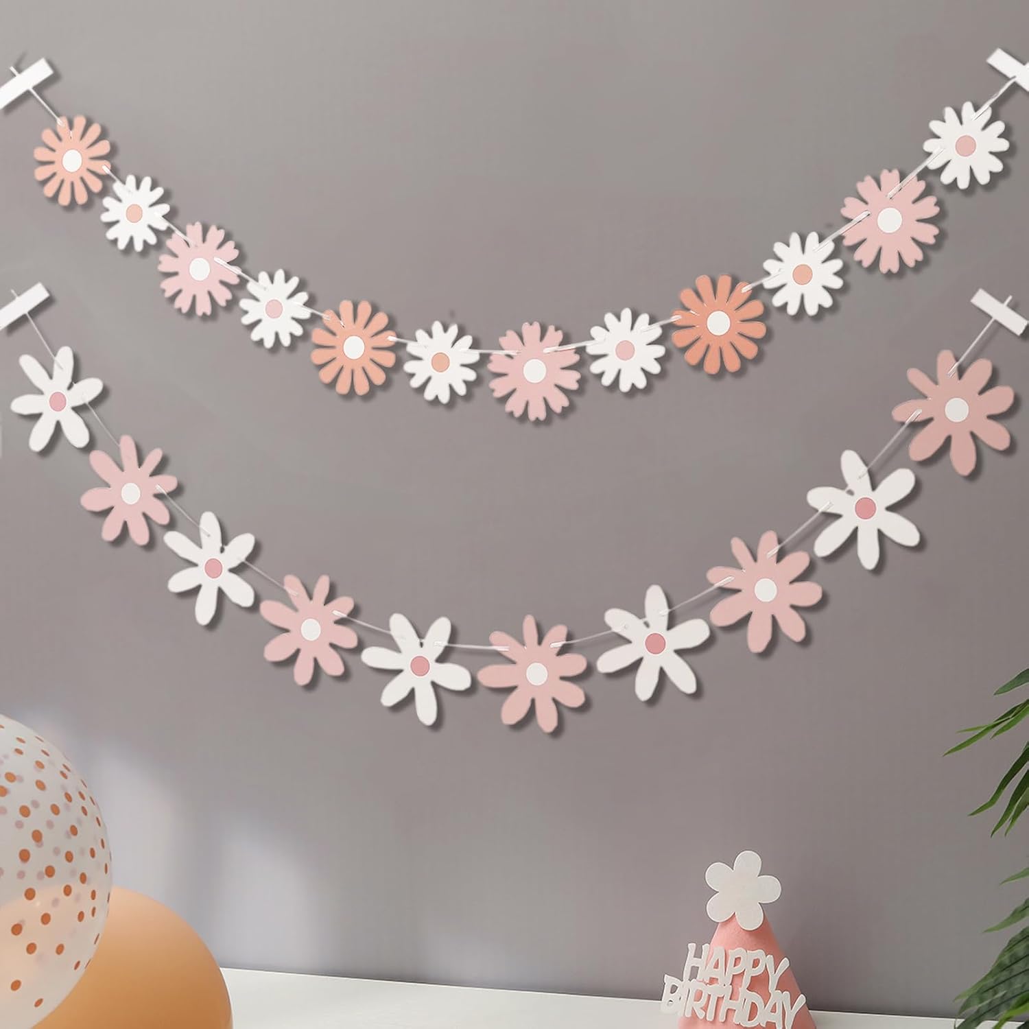 Amazon.com: 2 Pcs Pink Daisy Garland Daisy Birthday Party Decorations ...