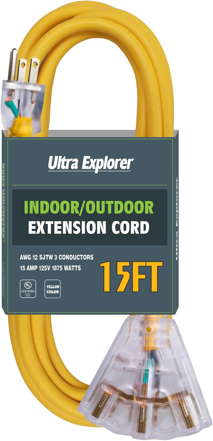 Amazon.com: Ultra Explorer 15 Ft Lighted Outdoor Extension Cord with 3 ...