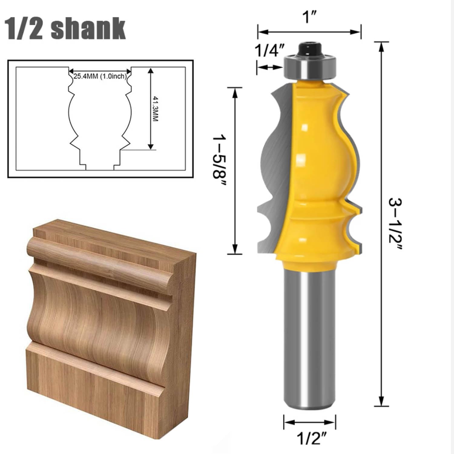 Gasea 1/2-Inch Shank Architectural Molding Router Bit Woodworking ...