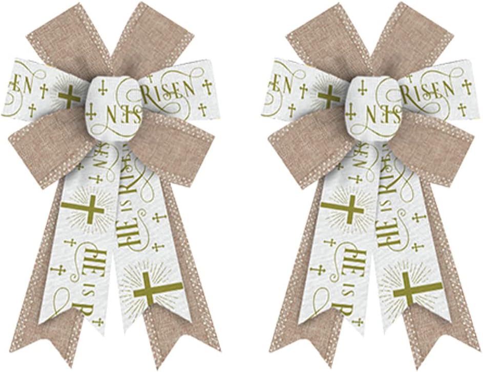 Amazon.com: ALIBBON 2 Pcs He is Risen Bows for Wreaths, Religeous Cross ...