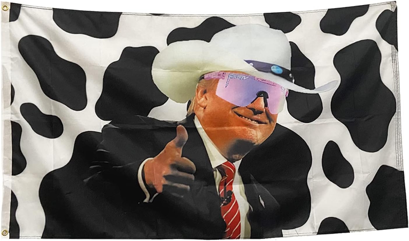 Amazon.com : TOPFLAGS Trump 2024 Flag Cow Print Cowboy Hat Funny Flags ...