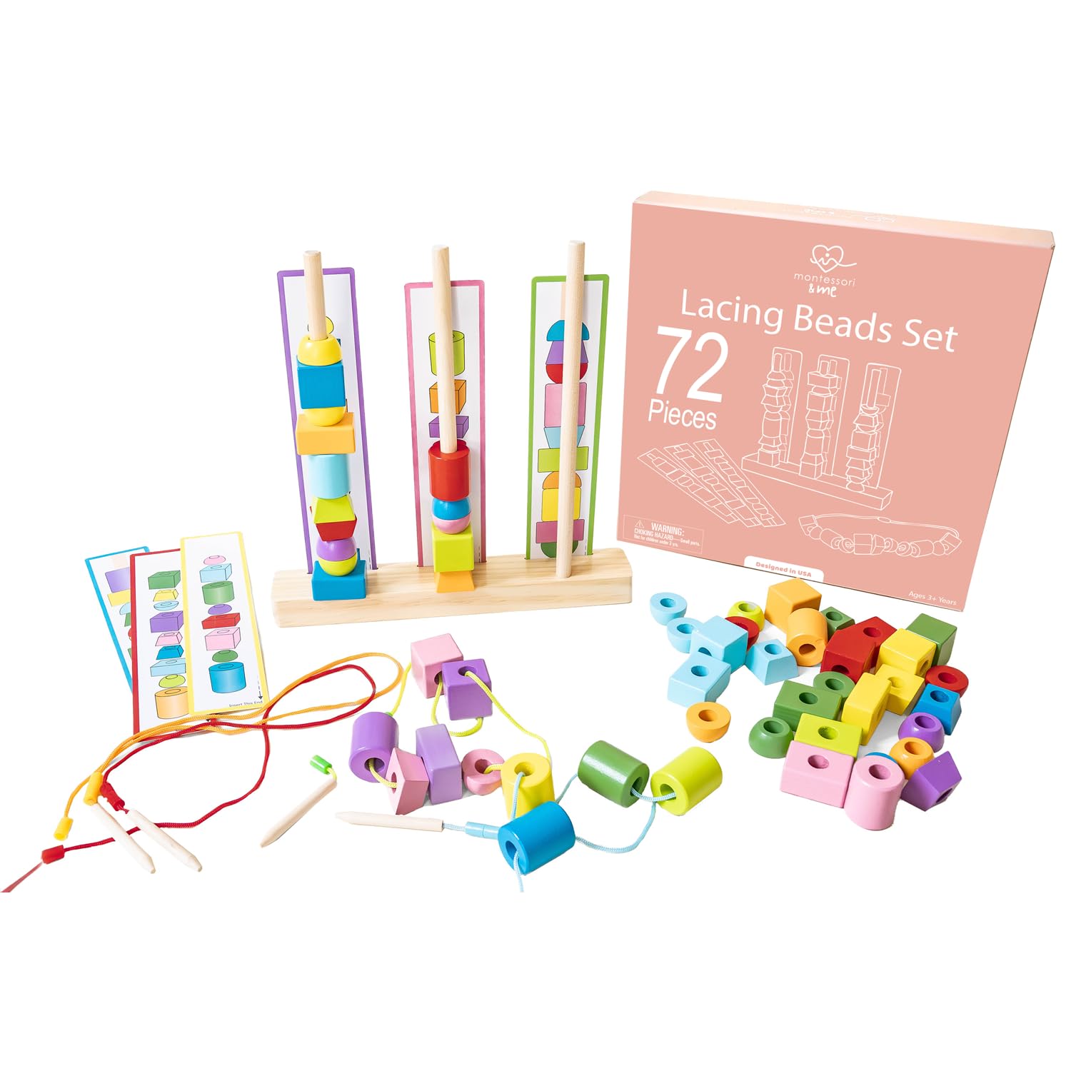 Amazon.com: Montessori & Me Stringing Beads for Kids 3-5 - Lacing ...
