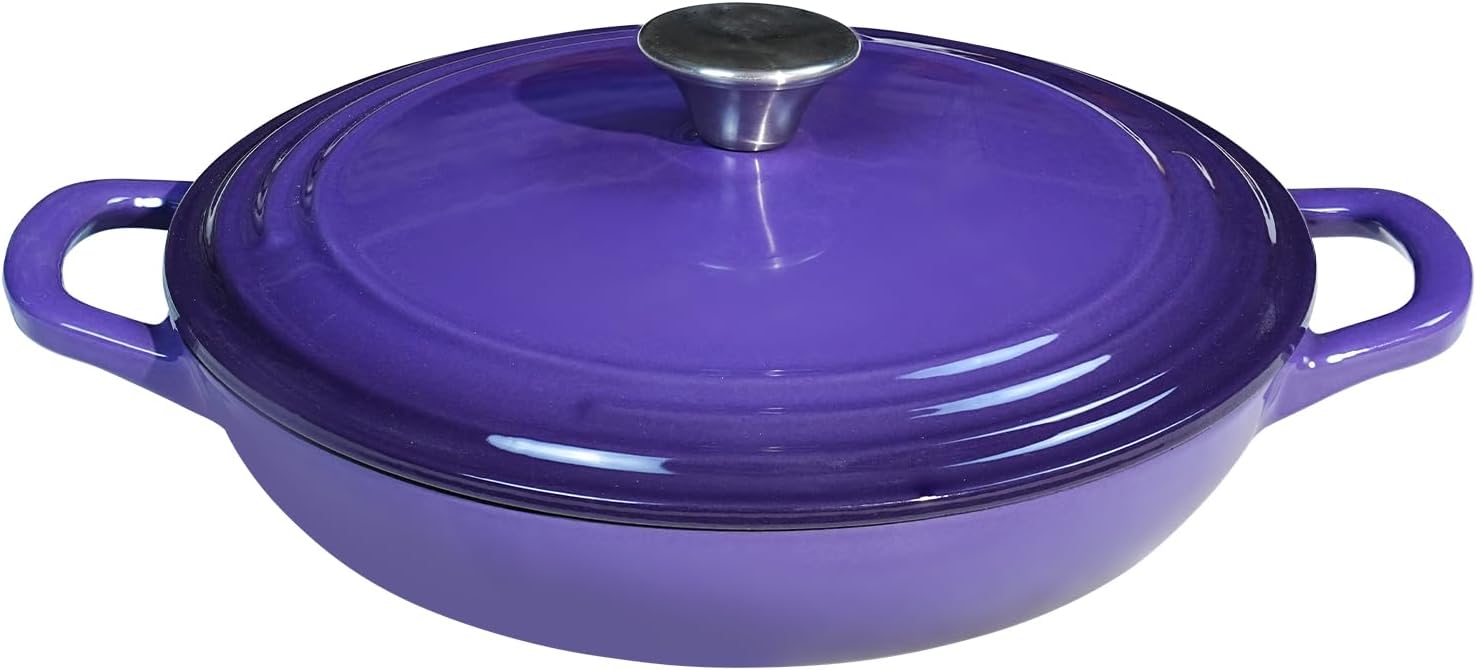 Amazon.com: MegaChef 2 Quart Round Enameled Cast Iron Braiser Pan ...